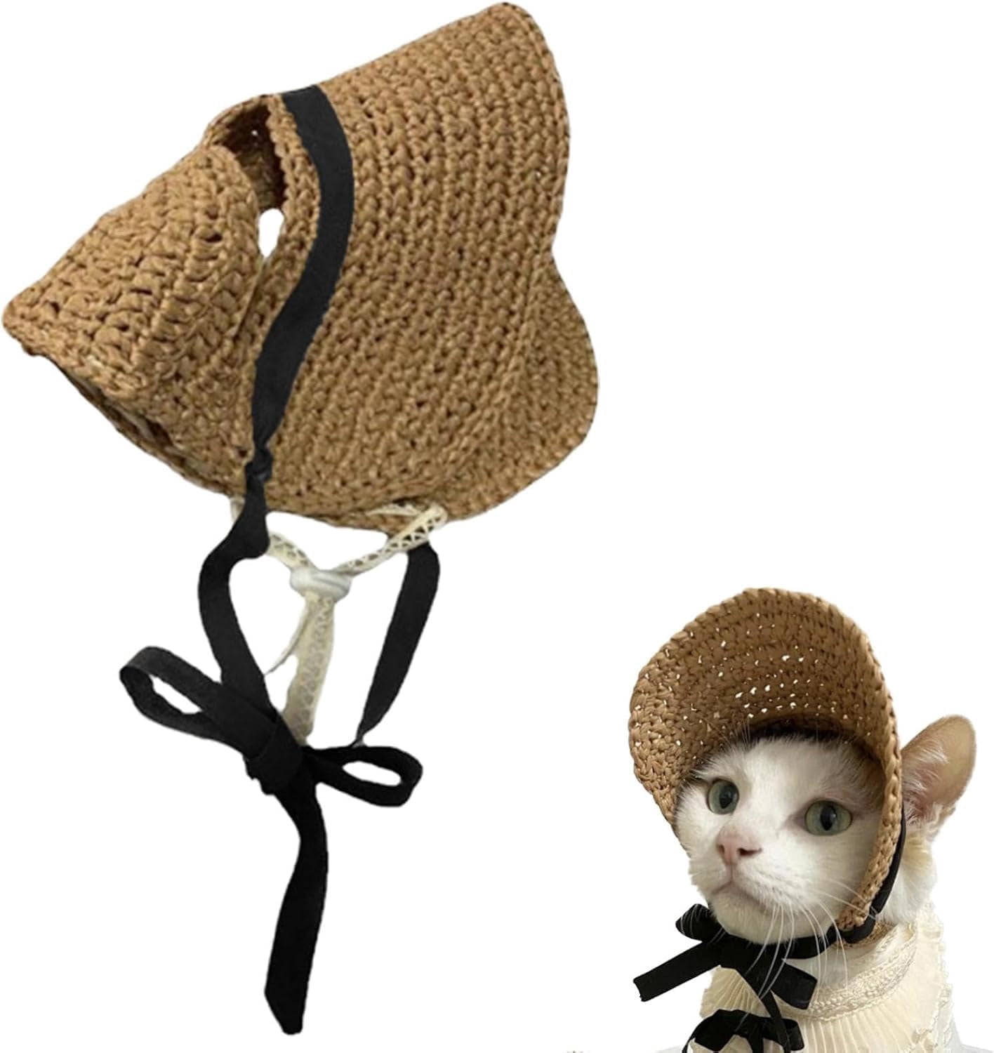 DOVACKA Pet Straw,Dog hat,cat hat, Beach hat, with Ear Holes, Dog wear ...
