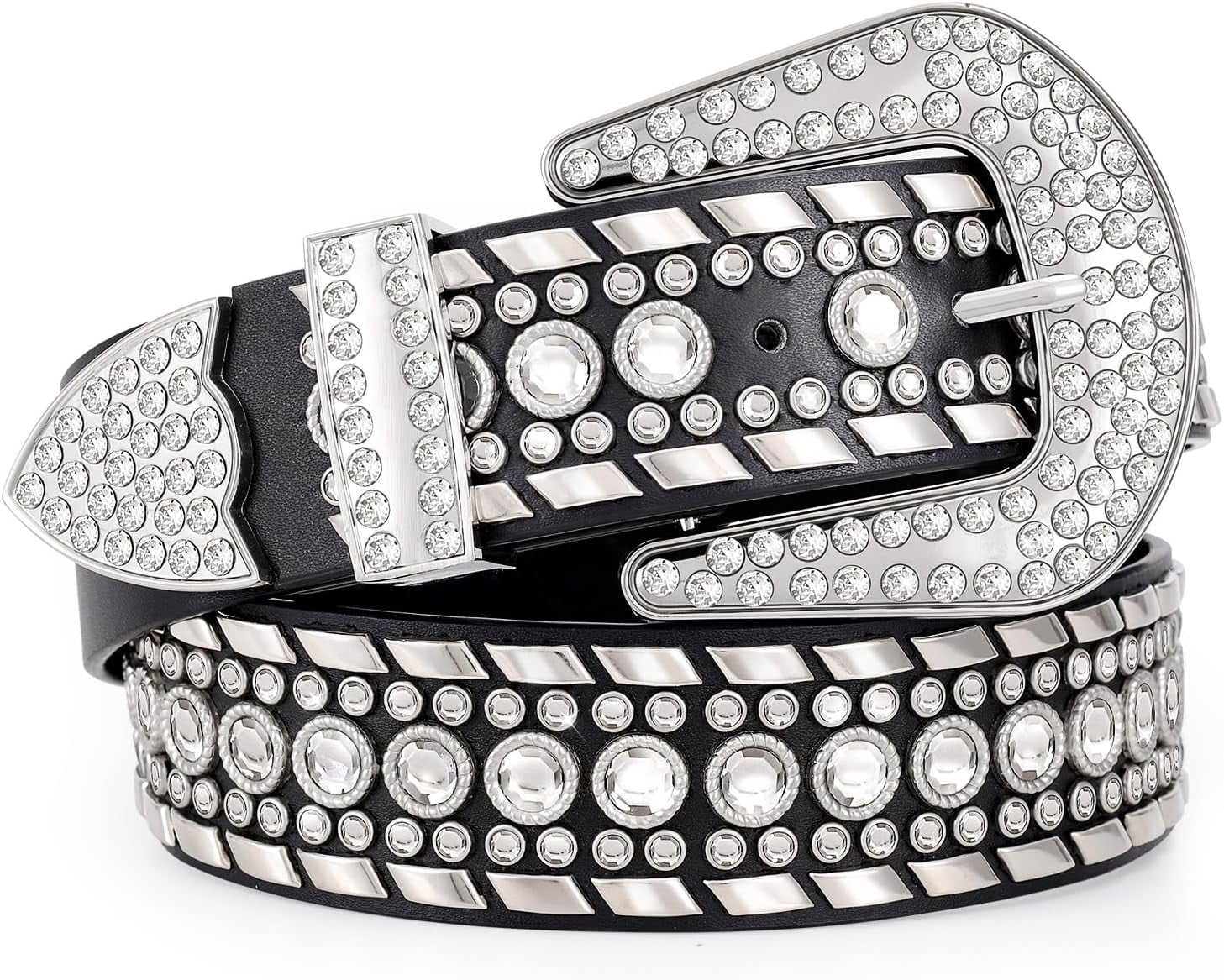 DOVACKA Rhinestone Bling Western Belt for Men & Women - Diamond Leather ...