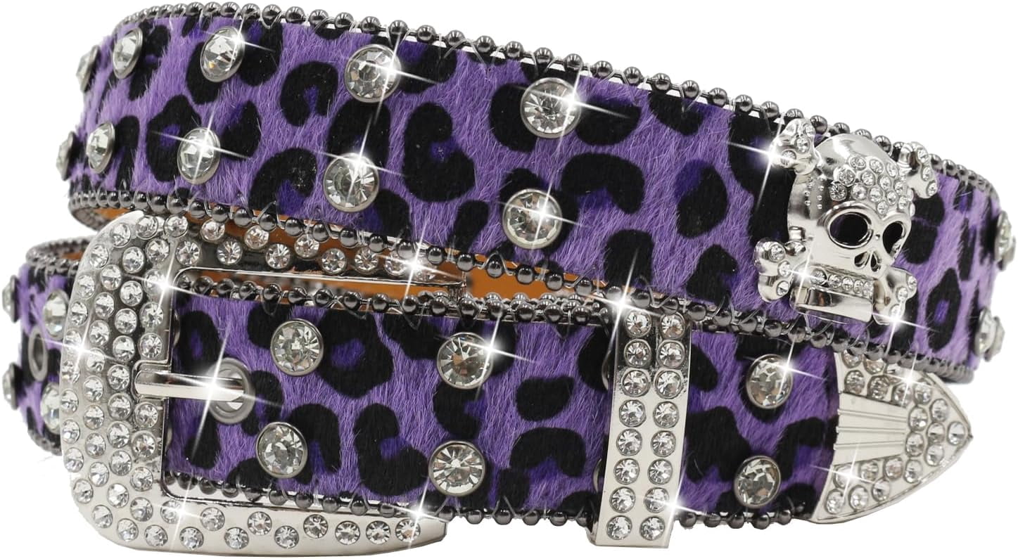 DOVACKA Rhinestone Skull Belt Men Women Skull Leopard Belt Punk Studded ...