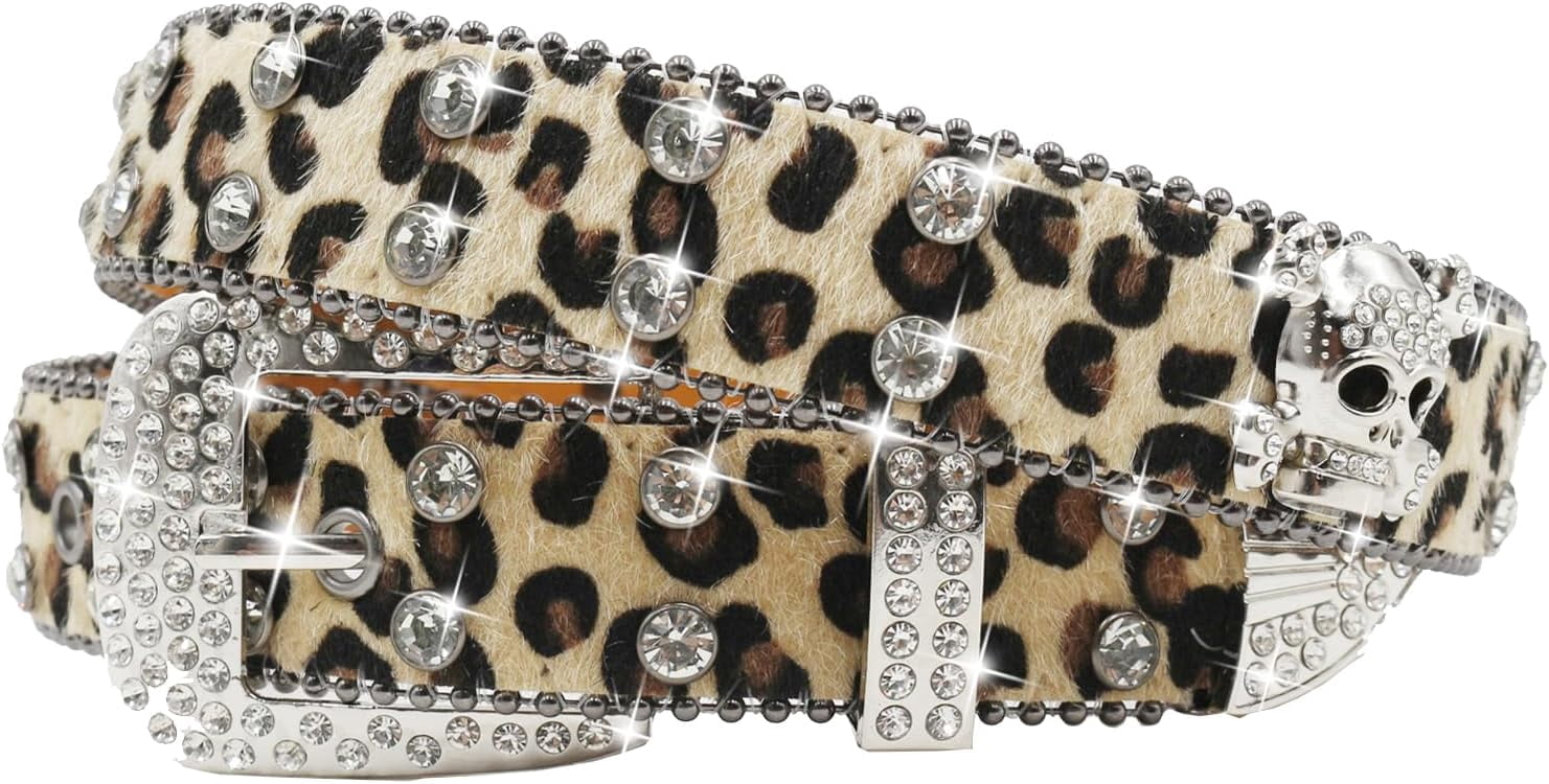 DOVACKA Rhinestone Skull Belt Men Women Skull Leopard Belt Punk Studded ...
