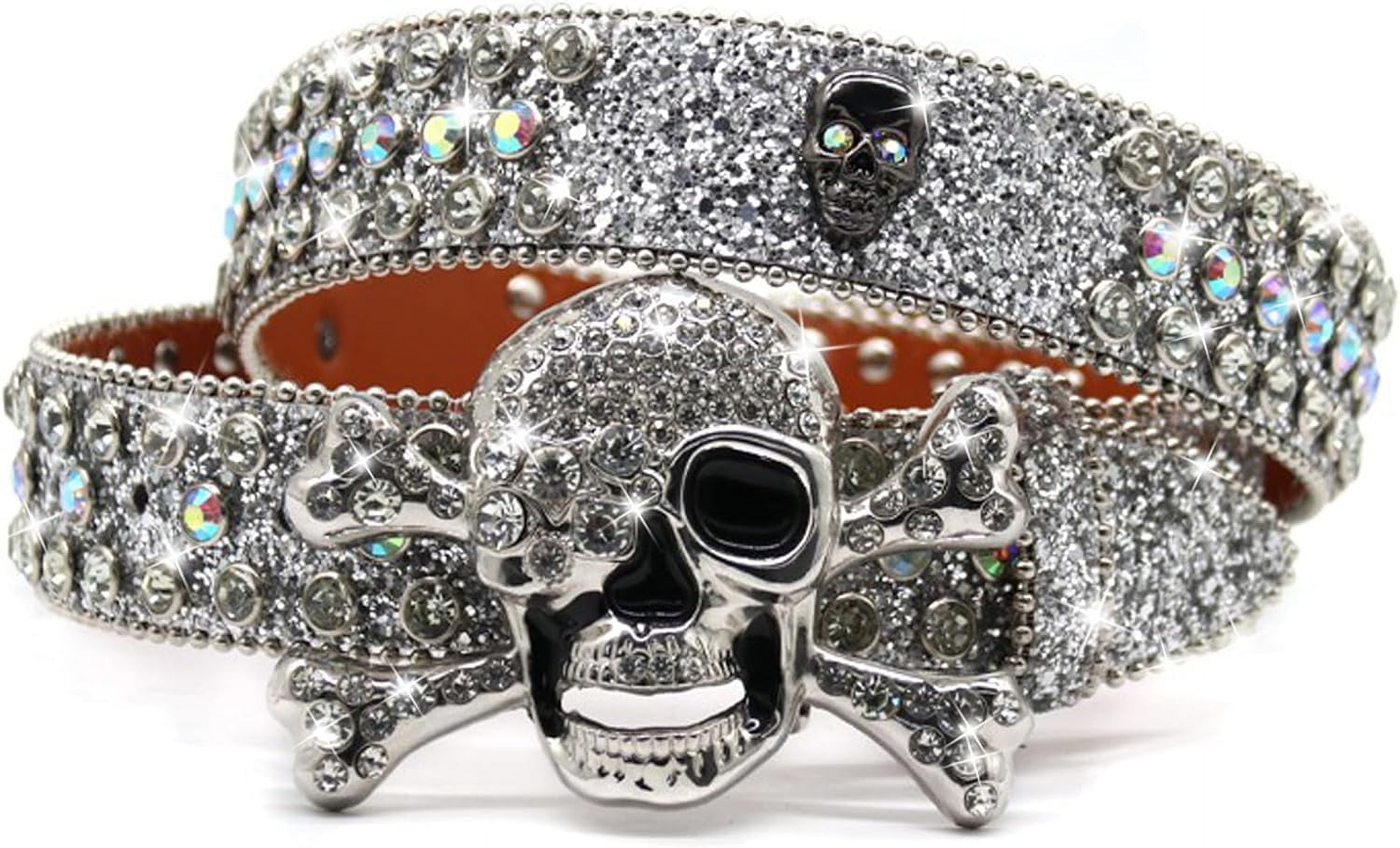 DOVACKA Rhinestone Skull Belt Men Women Skull Rhinestone Belt Studded ...