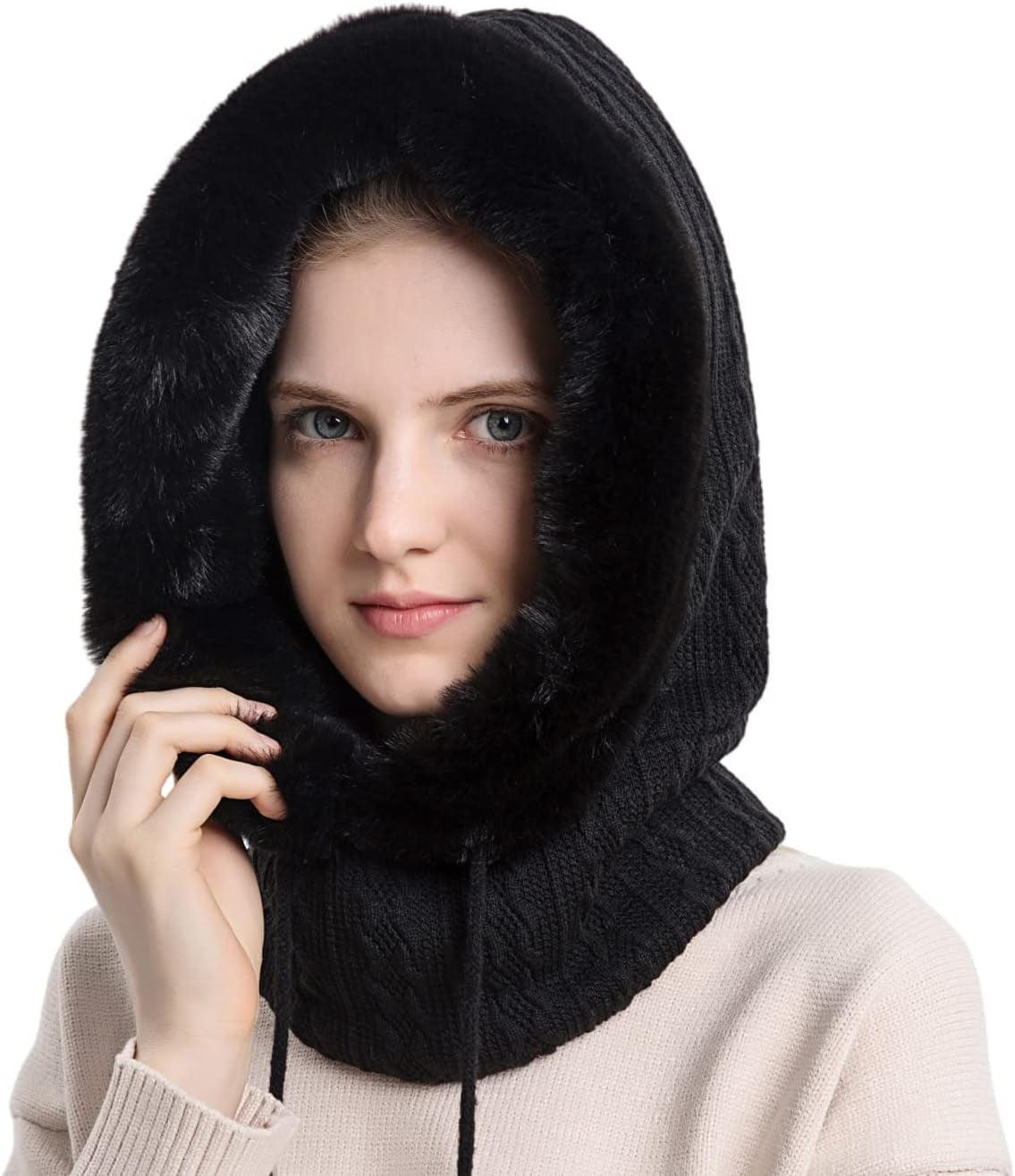 DOVACKA Women Winter One Piece Beanie Hat Slouchy Fleece Balaclavas ...