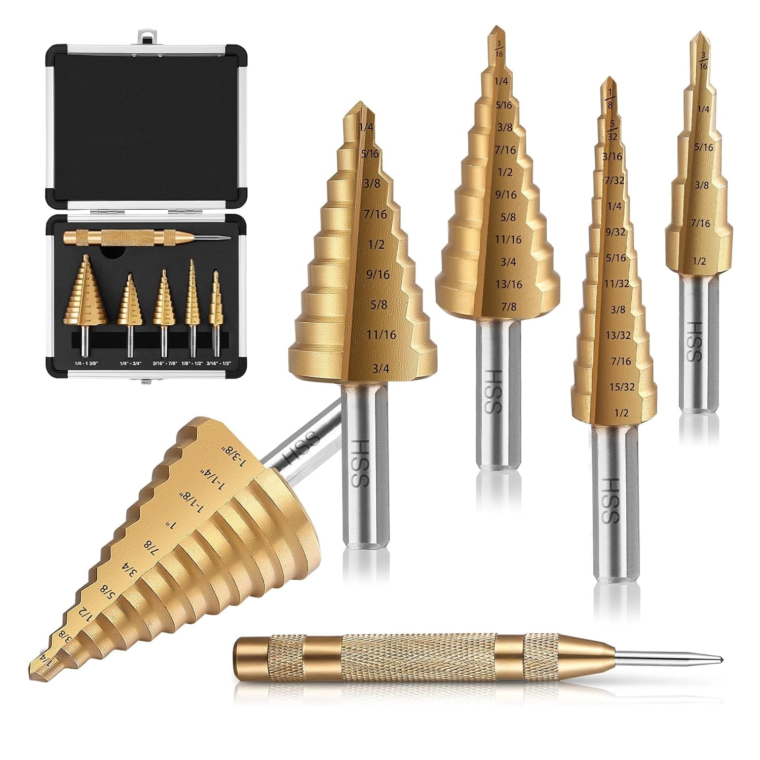 DOVAMAN 5PCS Step Drill Bit Set, 50 Sizes HSS Drill Bits, Titanium ...