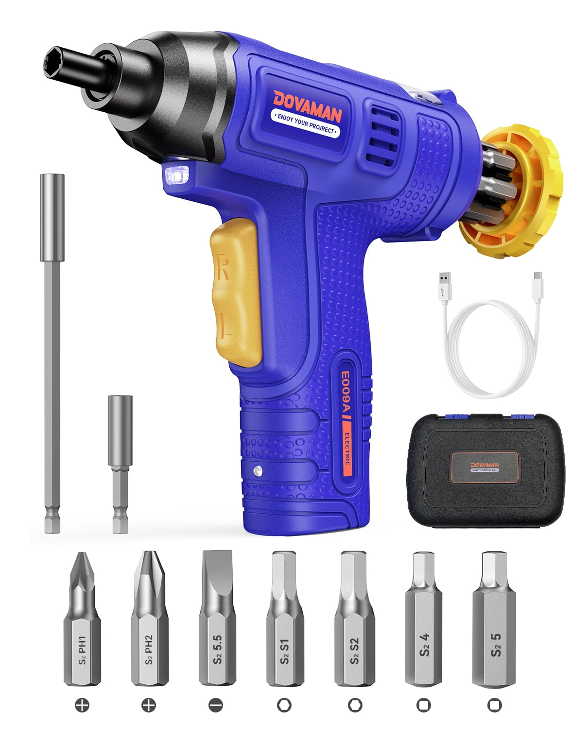 DOVAMAN Cordless Electric Screwdriver 4V, 6Nm Torque, Built-in Bit ...