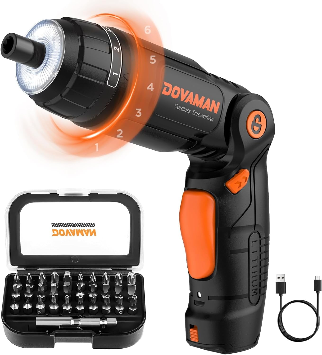 DOVAMAN Cordless Screwdriver, 4V Rechargeable Electric Tool with 31 ...