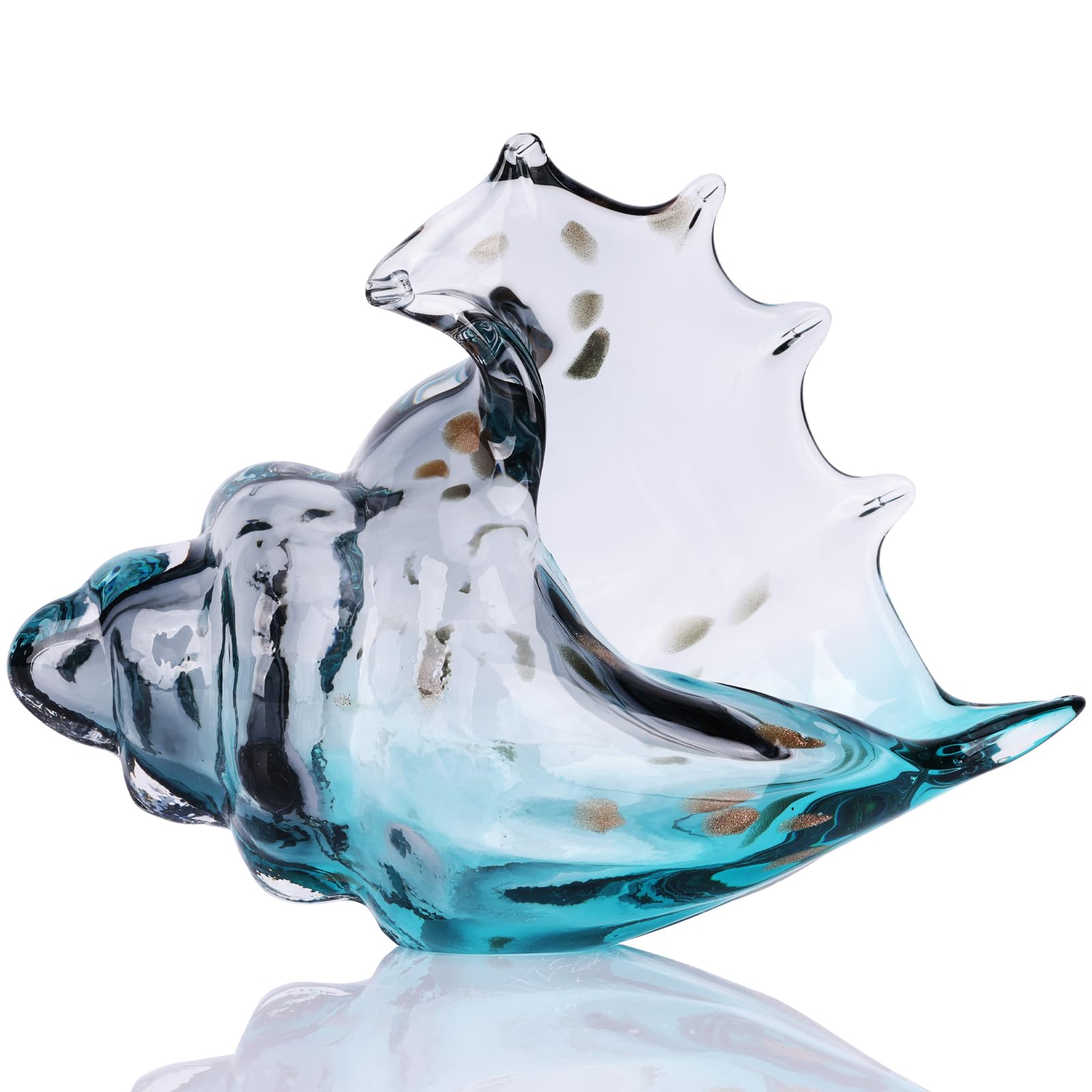 DOVDOV Hand Blown Glass Conch Statue, Blue Glass Art Figurine, Coastal ...