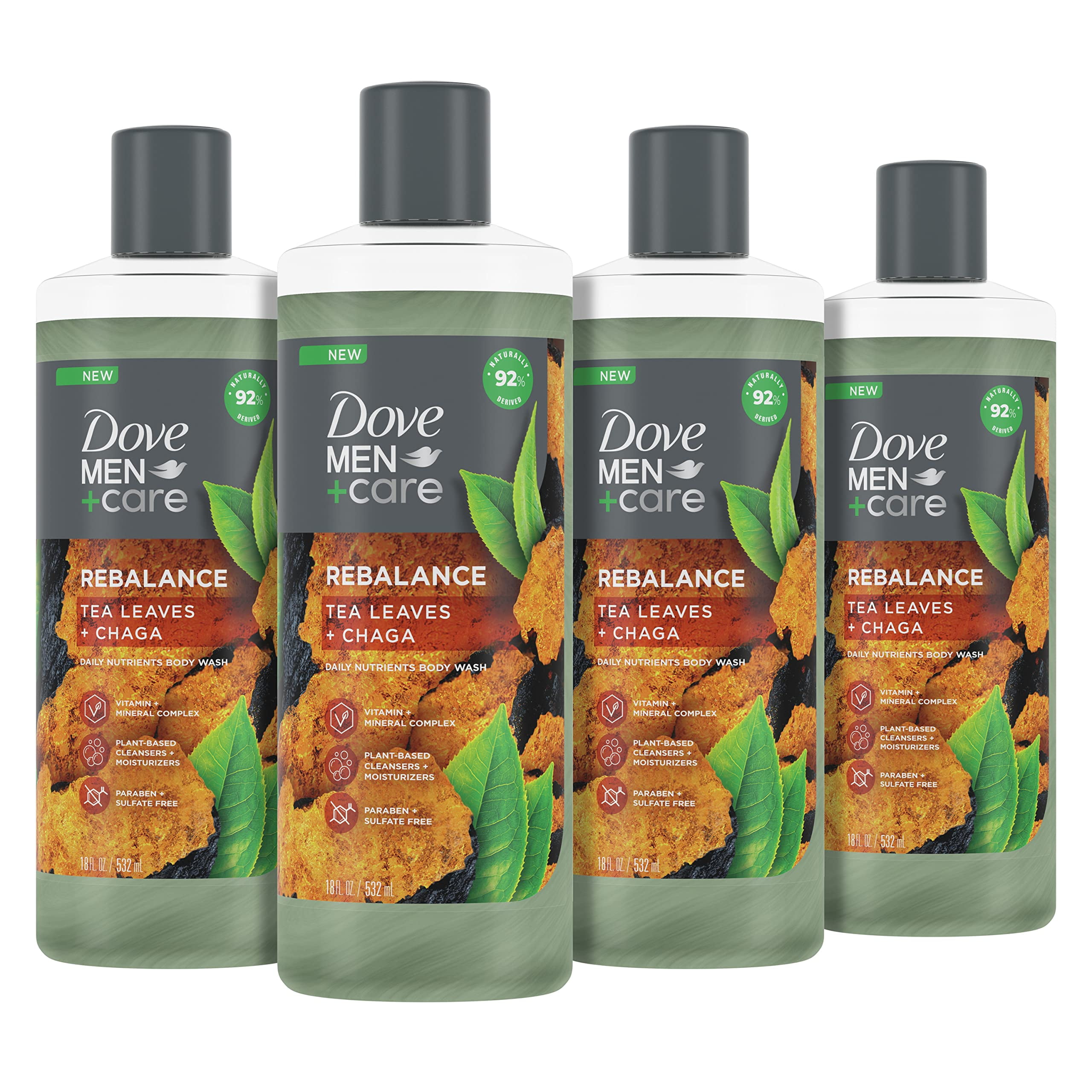 DOVE MEN + CARE Rebalance HYZ01 Body Wash Tea Leaves and Chaga 4 Count ...