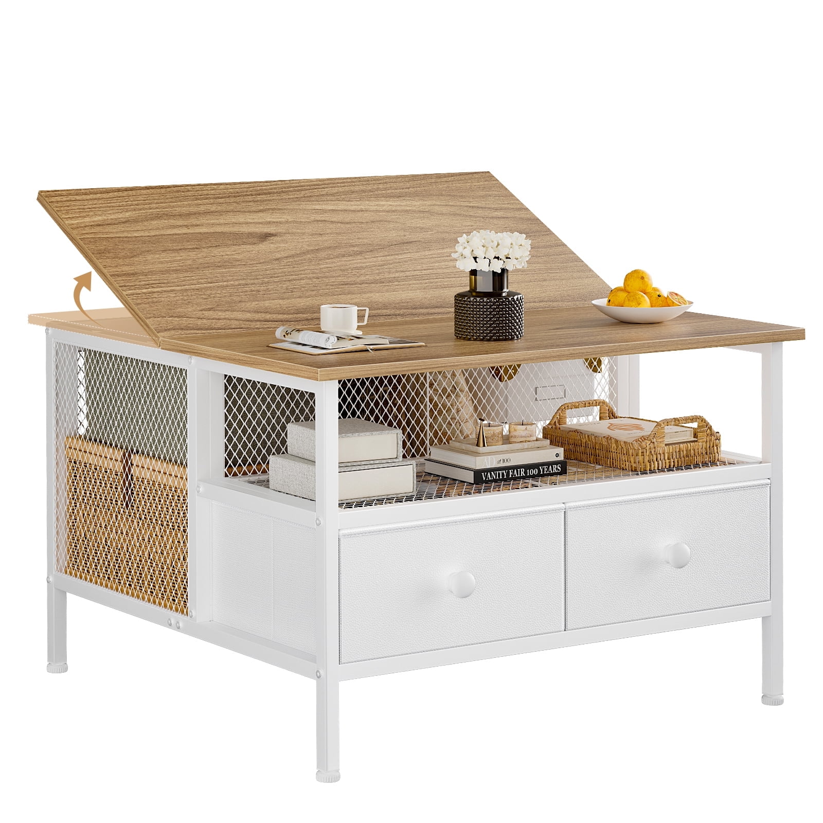 DOVEAID Modern Stylish Living Room Square Coffee Table with Reversible ...