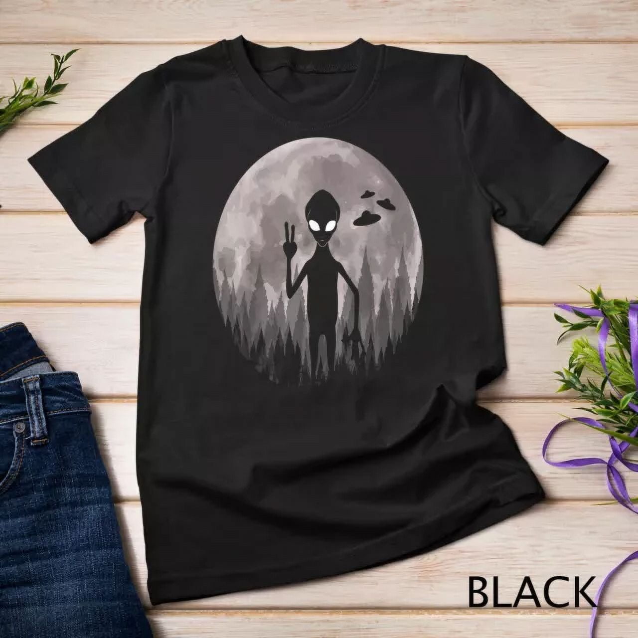 DOVU Alien And Ufos Graphic Moon Extraterrestrial Aliens Shirt Unisex S ...