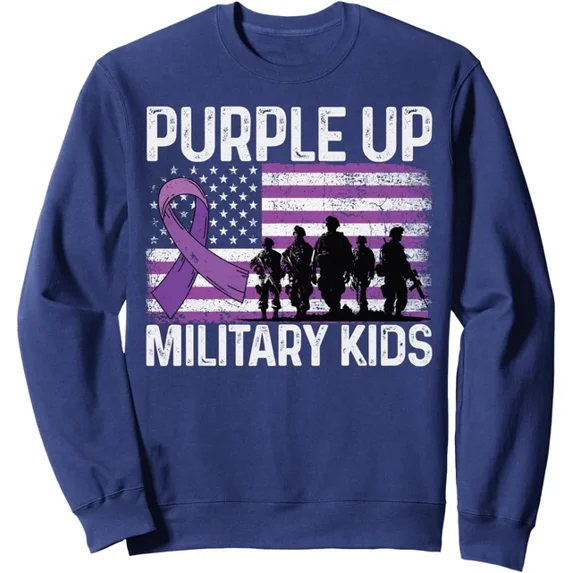 DOVU American Flag Purple Up Military Month Of Military Unisex Crewneck ...