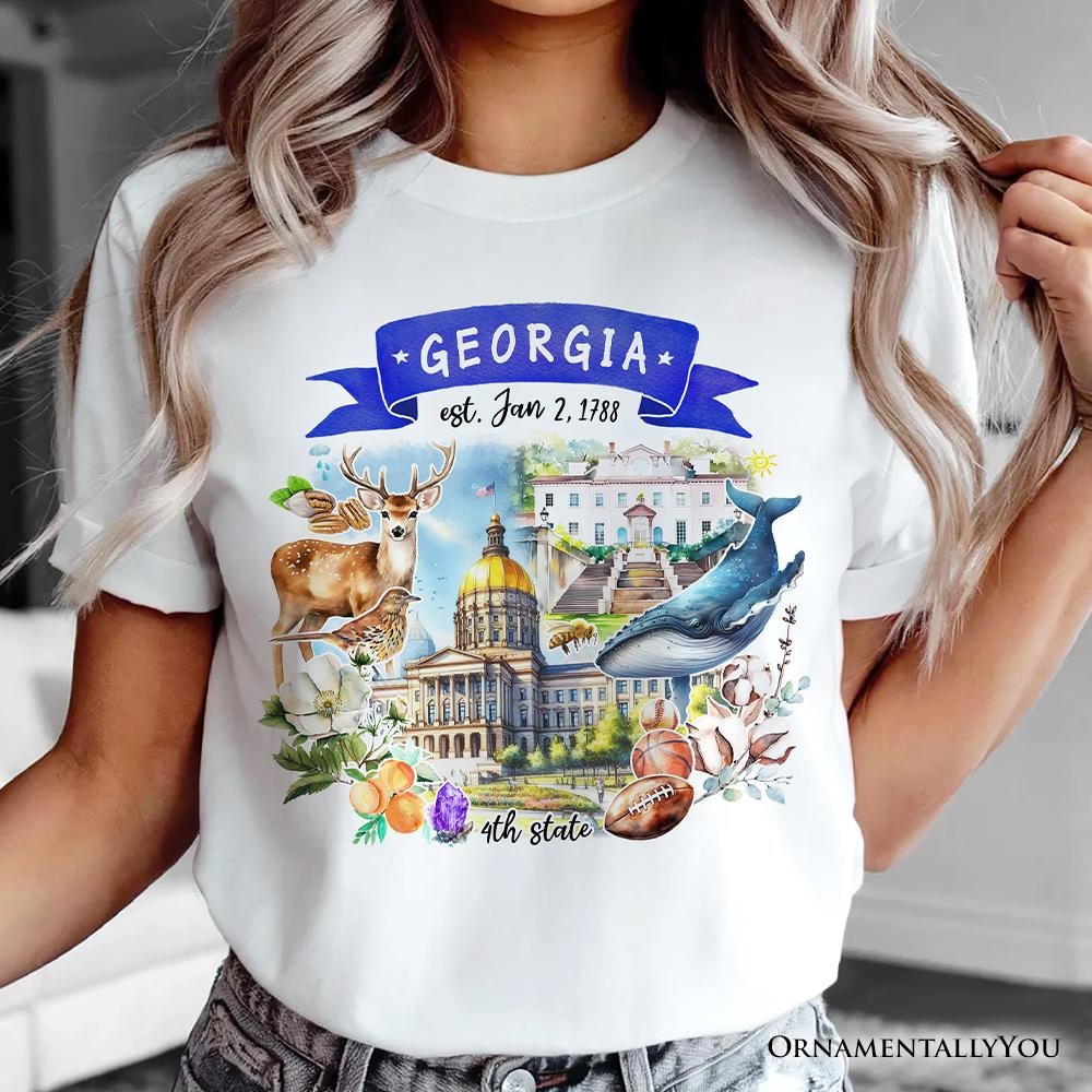 DOVU Artistic Georgia State Themes And Landmarks T-Shirt, Tee For ...