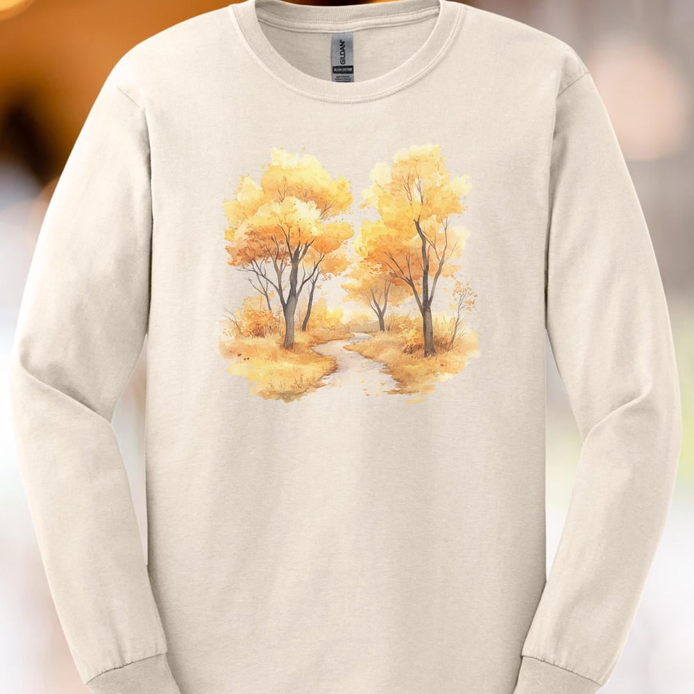 DOVU Autumn Path Trees Sweatshirt Fall Forest Walk Graphic Tee Nature ...