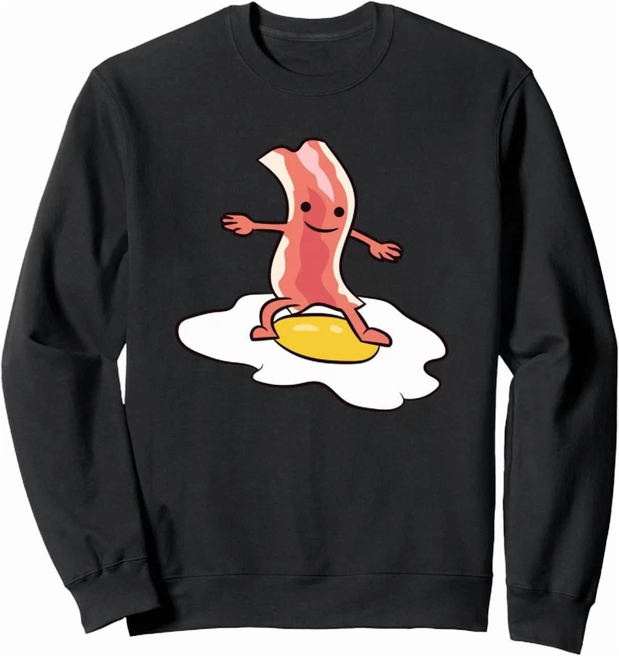 DOVU Bacon Surfing On Fried Egg Breakfast Egg And Bacon Crewneck ...