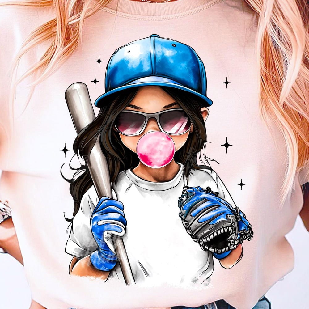 DOVU Baseball Girl Blowing Bubbles Shirt, Girl Softball Shirt, Girl ...