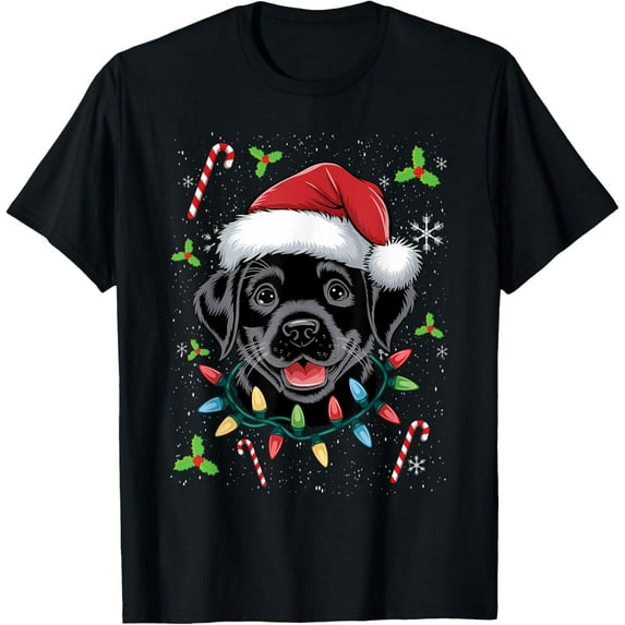 DOVU Black Lab Labrador Chris.Tmas Tree Light Pajama Dog T-Shirt Unisex ...