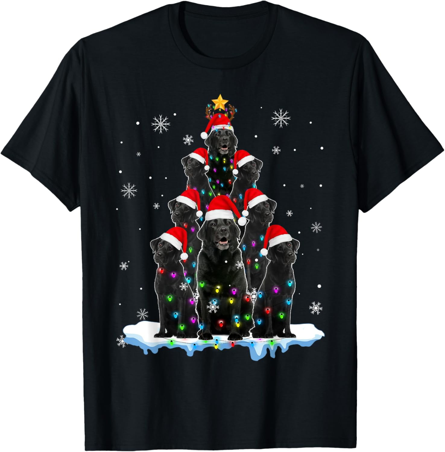 DOVU Black Labrador San.Ta Chris.Tmas Tree Lights Dog Dogmas T-Shirt Unisex S-5XL Hot Trending ...