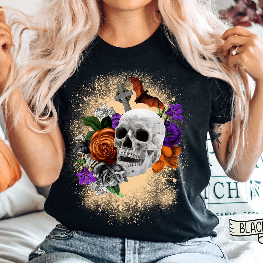 DOVU Bloom Skull Shirt, Hal.Low.Een Shirt, Floral Skull Boho Tee, Fall Shirt, Flower Skull ...