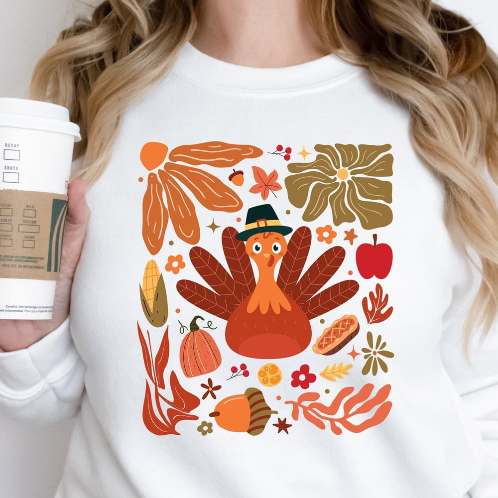 DOVU Boho Floral Turkey Sweatshirt, Pumpkin Season, Thanks.Giving ...