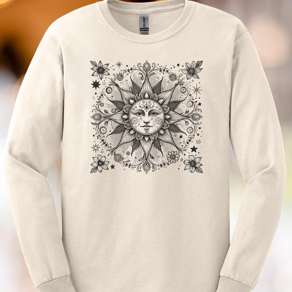 DOVU Boho Sun Face Mandala Sweatshirt Celestial Sunflower Graphic Tee ...