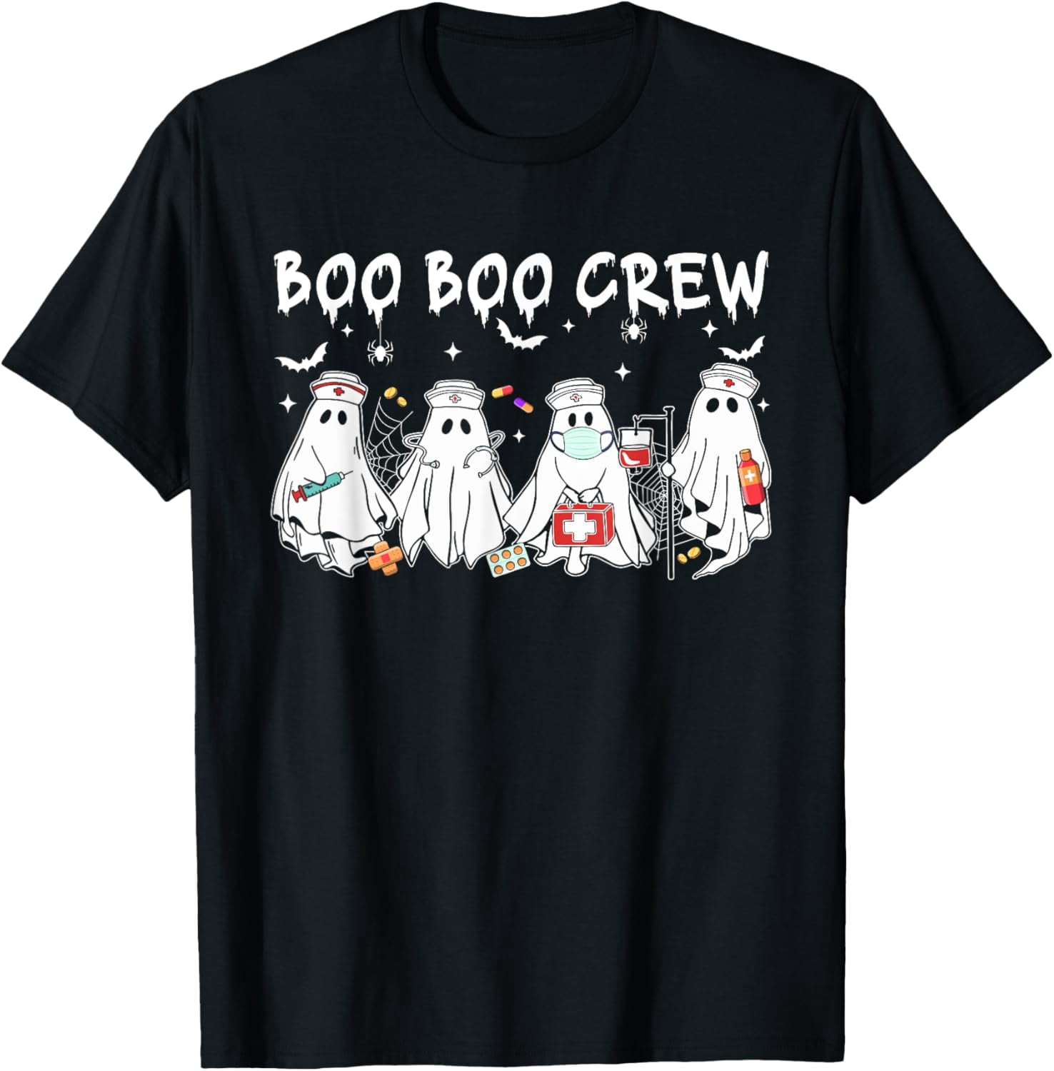 DOVU Boo Boo Crew Cute Ghost Nurses Women Hal.Low.Een Scrub Top T-Shirt ...