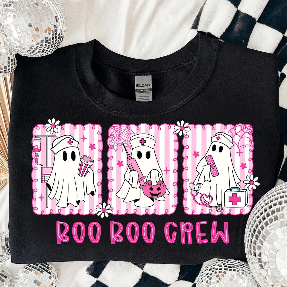 DOVU Boo Boo Crew Hal.Low.Een Nurse Shirt, Pink Ghost Nurse Shirt, Coquette Spooky Nurse Shirt ...