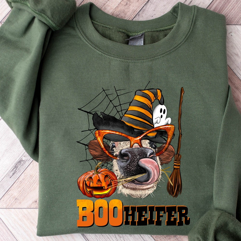 DOVU Boo Ghost Cow Hal.Low.Een Sweatshirt, Moo I Mean Boo Sweatshirt ...