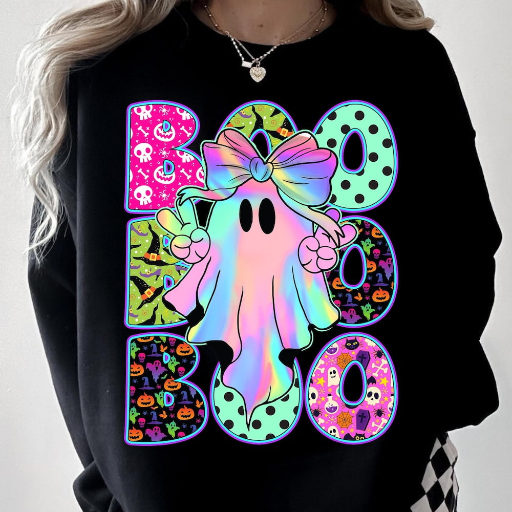 DOVU Boo Ghost Hal.Low.Een Coquette Sweatshirt, Preppy Hal.Low.Een Ghost Sweatshirt, Girly ...