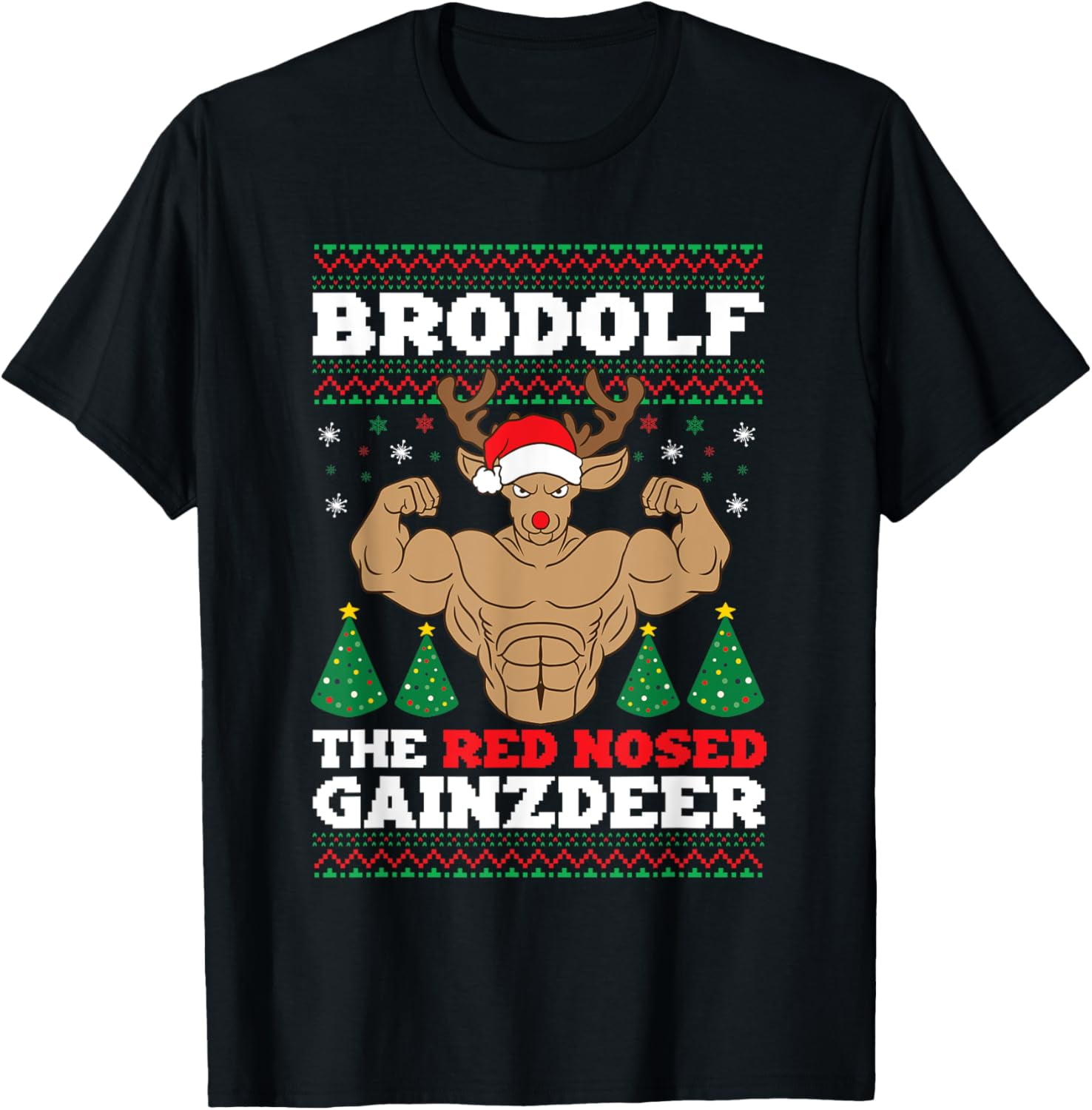 DOVU Brodolf Funny Chris.Tmas Buff Reindeer Gym Bodybuilding T-Shirt ...