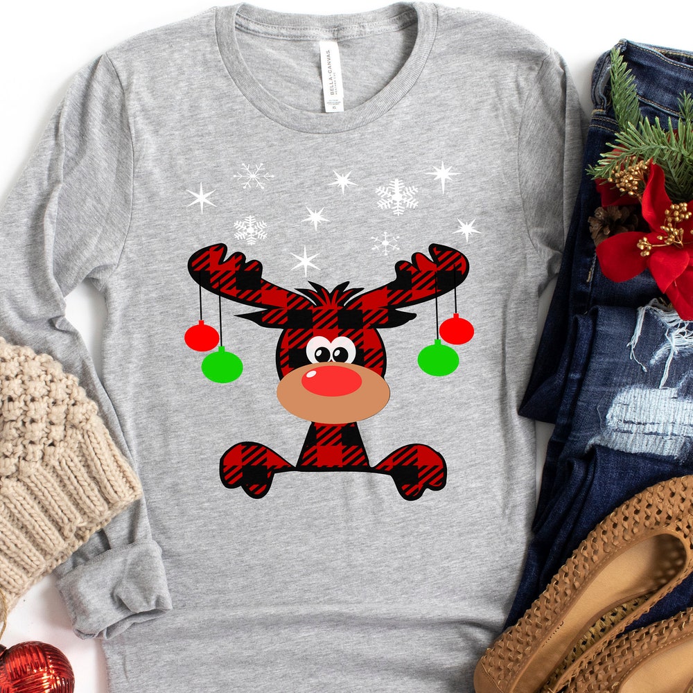 DOVU Buffalo Plaid Moose Chri.Stm.As Sweatshirt, Merry Chri.Stm.As ...