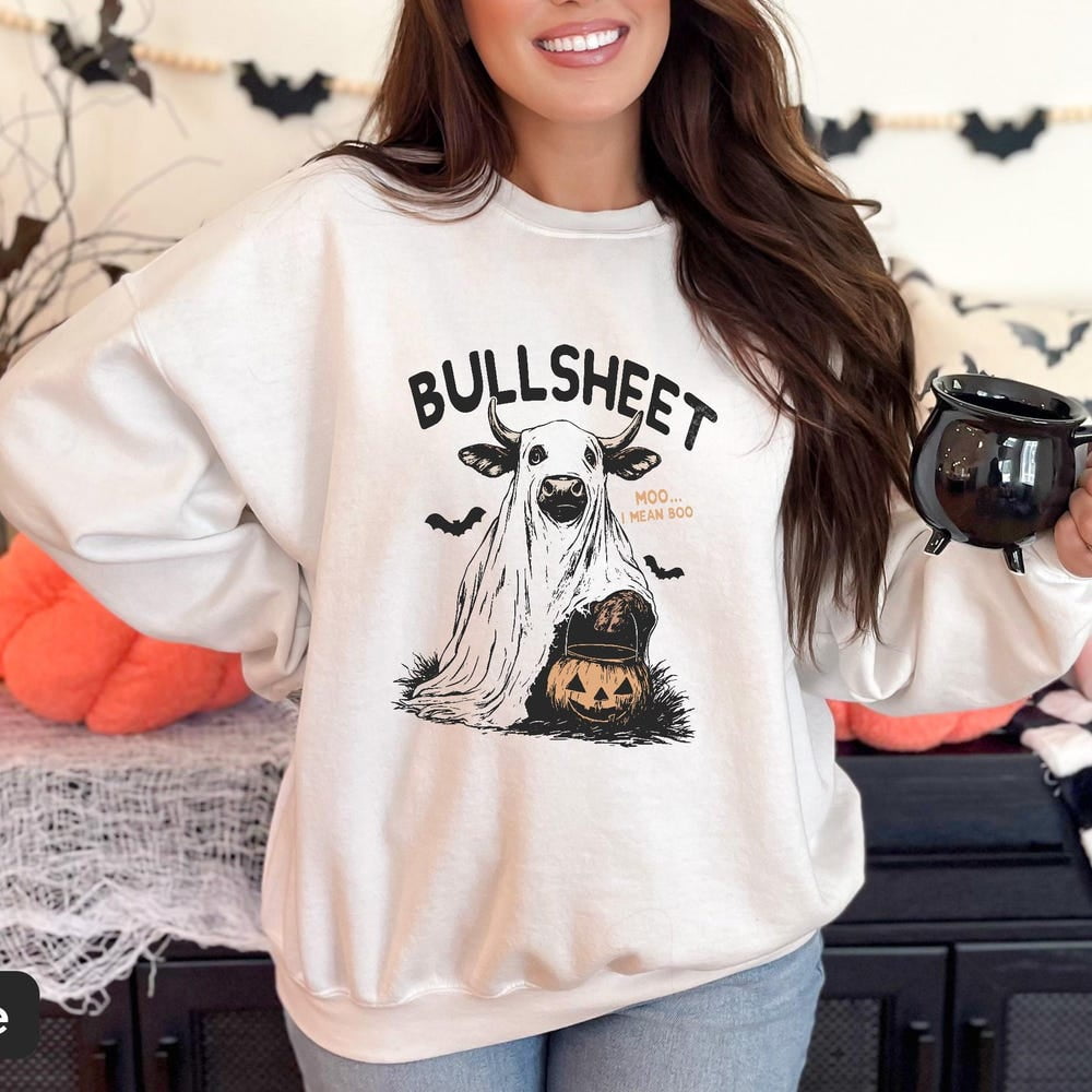 DOVU Bull Sheet Cow Hal.Low.Een Sweatshirt, Funny Cow Ghost Sweatshirt, Cute Ghost Sweatshirt ...