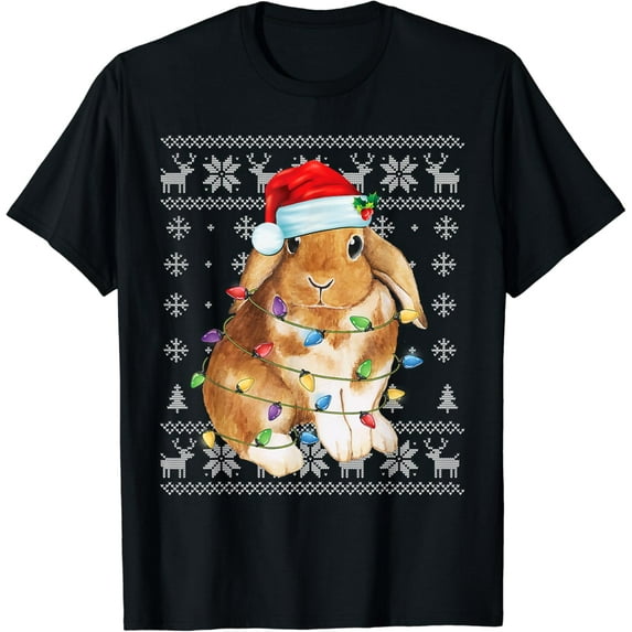 DOVU Bunny Rabbit Chris.Tmas Light Shirt Funny Chris.Tmas Tree T-Shirt ...
