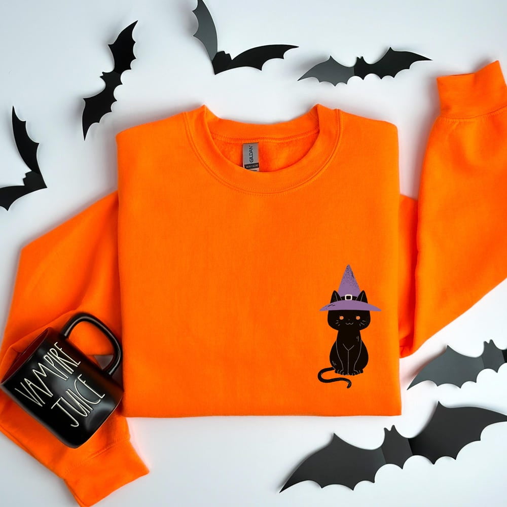 DOVU Cat Happy Hal.Low.Een Sweatshirt, Black Cat Hal.Low.Een Sweater, Cute Black Cat Hal.Low.Een ...