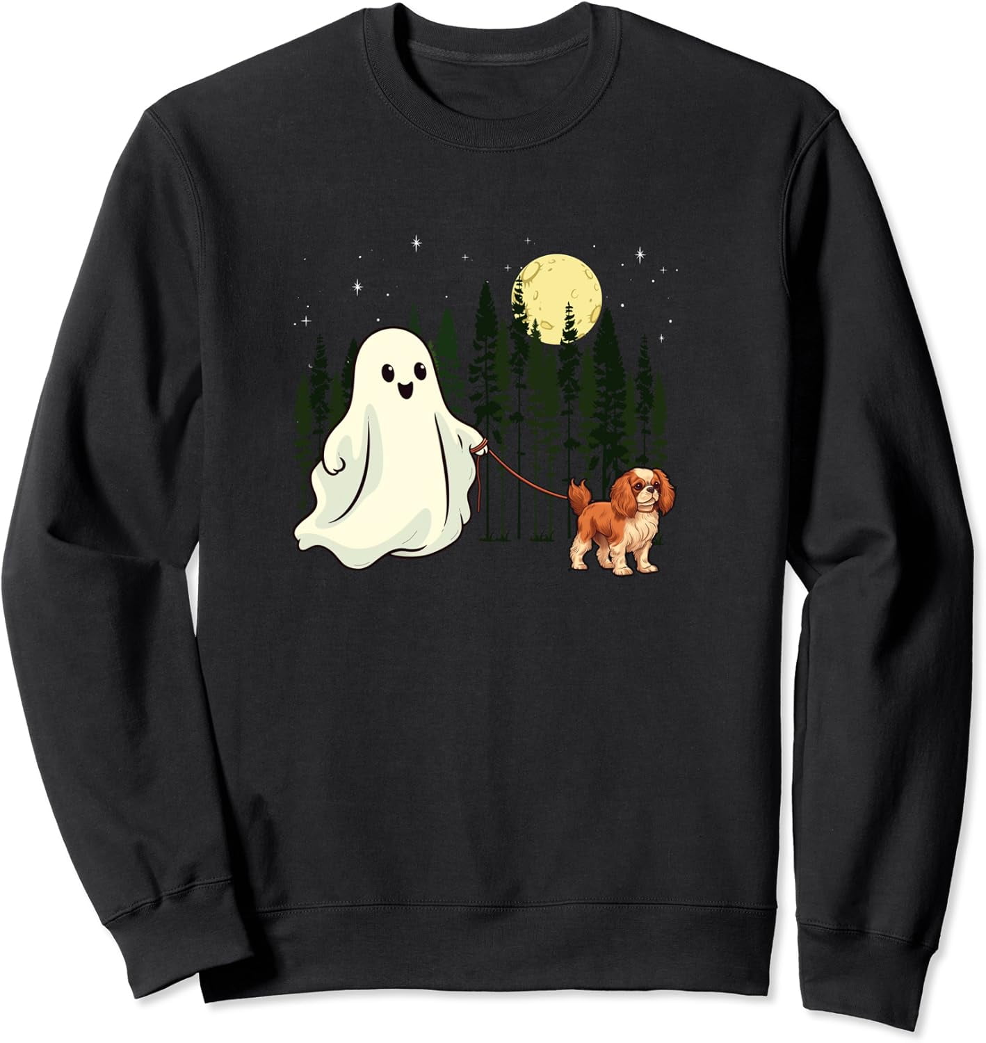 DOVU Cavalier King Charles Spaniel Walking Ghost Hal.Low.Een Funny Sweatshirt Trendy Sweatshirt ...