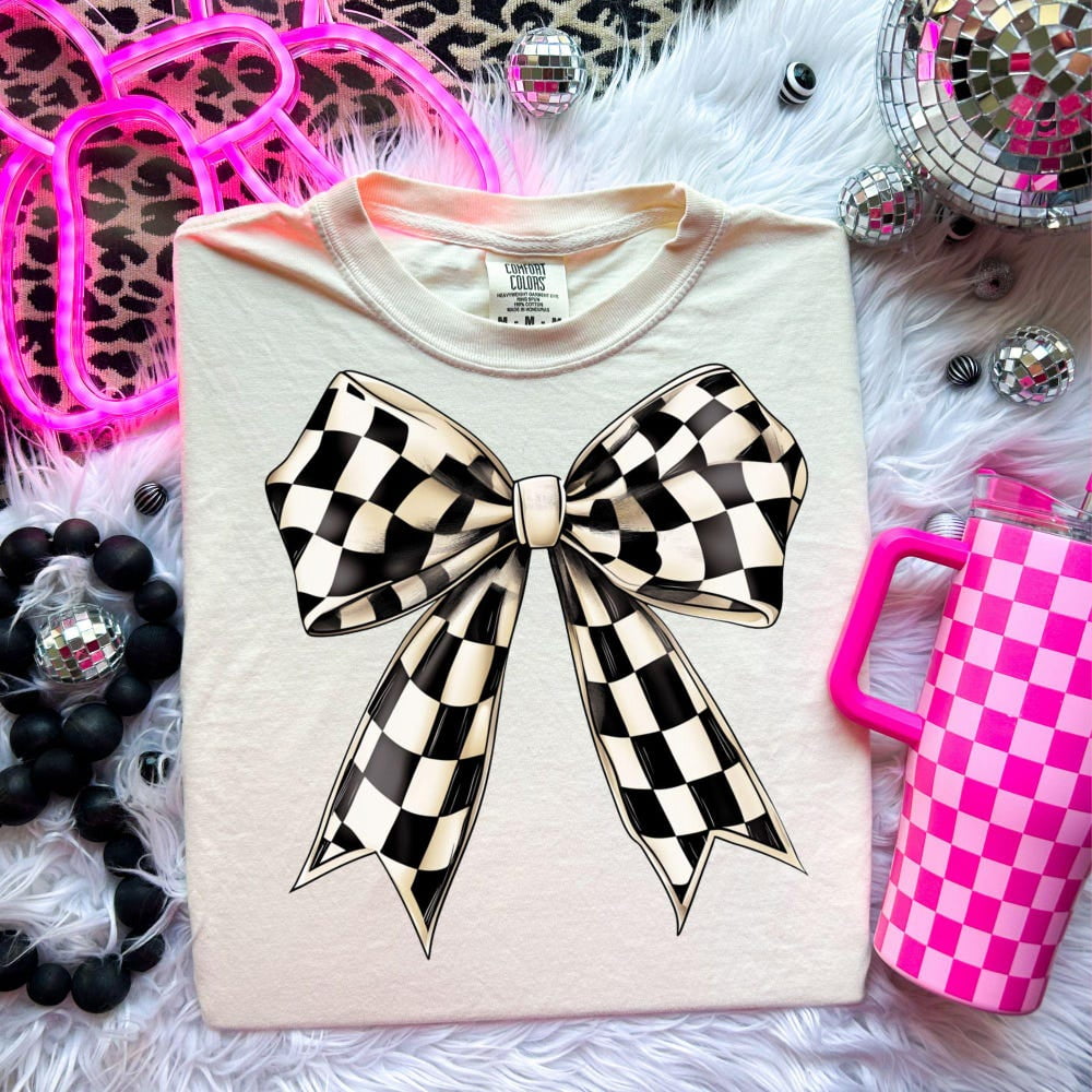 DOVU Checkered Bow Shirt Coquette Preppy Checkers Clip Art Black White ...