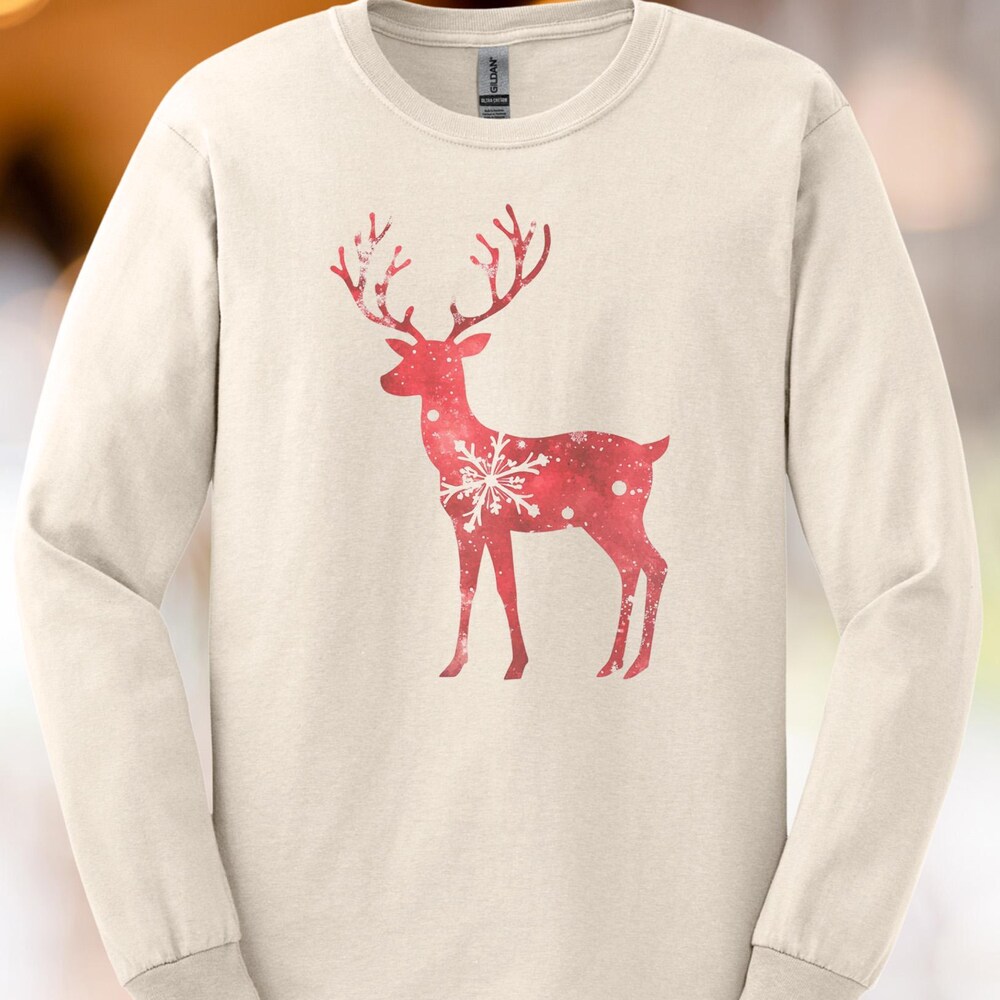 DOVU Chri.Stm.As Reindeer Snowflake Sweatshirt Red Deer Holiday Graphic ...
