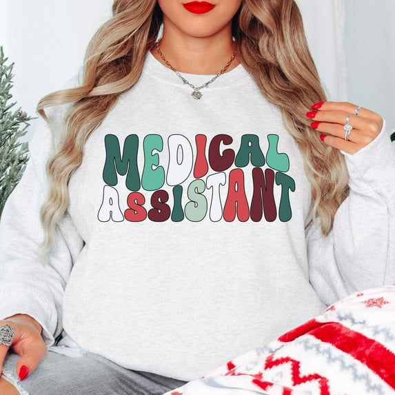 DOVU Chris.Tmas Medical Assistant Sweatshirt, Retro Groovy Medical ...