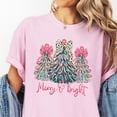 DOVU Chris.Tmas Shirt Merry & Bright Xmas Tree Tee Pink Holiday Festive ...