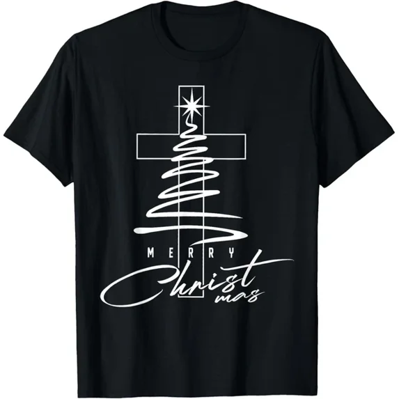 DOVU Christian Cross Jesus Merry Chris.Tmas Tree T-Shirt Unisex S-5XL ...