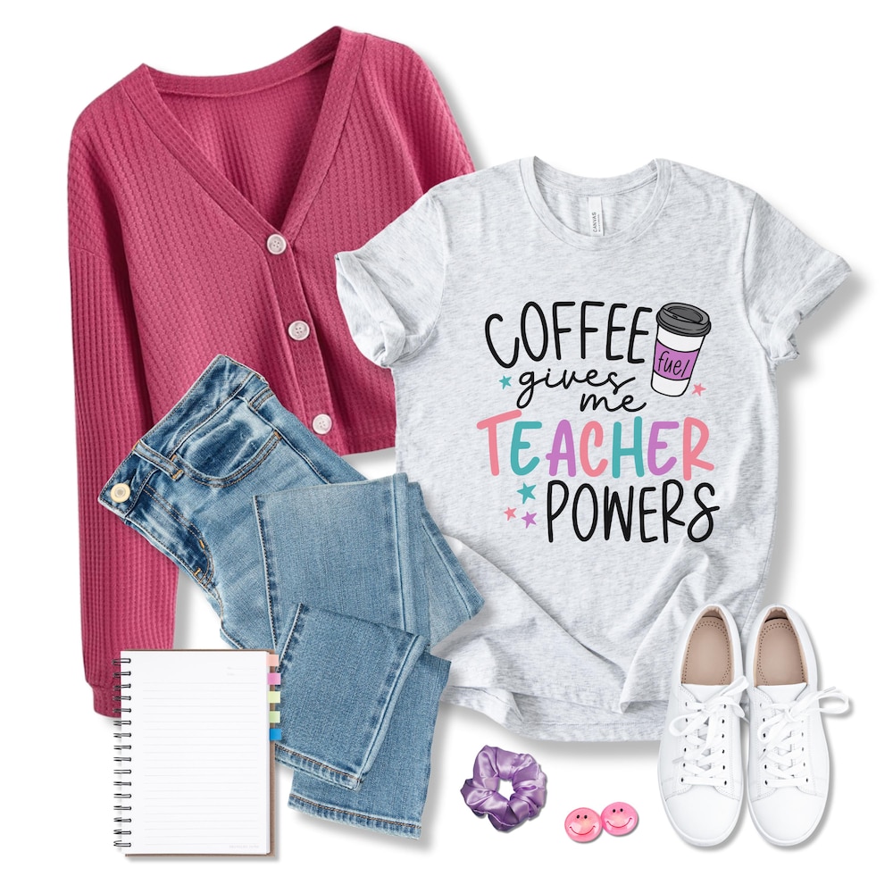 DOVU Coffee Teacher Powers Tee, Cute Teacher Gifted Tee, Funny Teacher ...