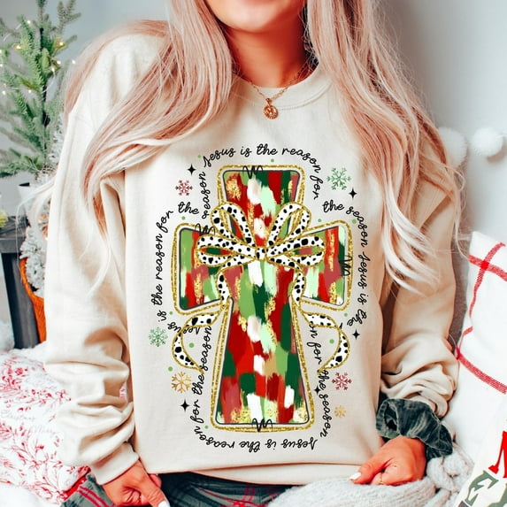 DOVU Colorful Coquette Glitter Style Jesus Cross Sweatshirt, Jesus Is ...