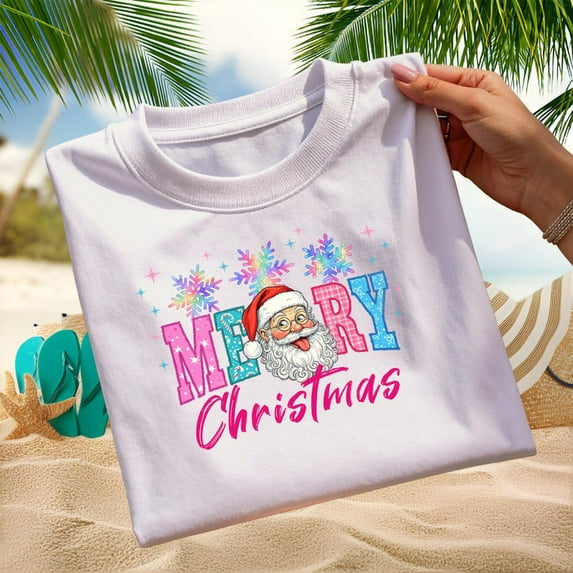DOVU Colorful San.Ta Merry Chris.Tmas Shirt, Bright San.Ta, Holiday T ...
