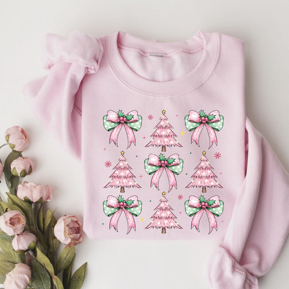 DOVU Coquette Pink Chri.Stm.As Tree Sweatshirt, Cute Pink Xmas Trees ...