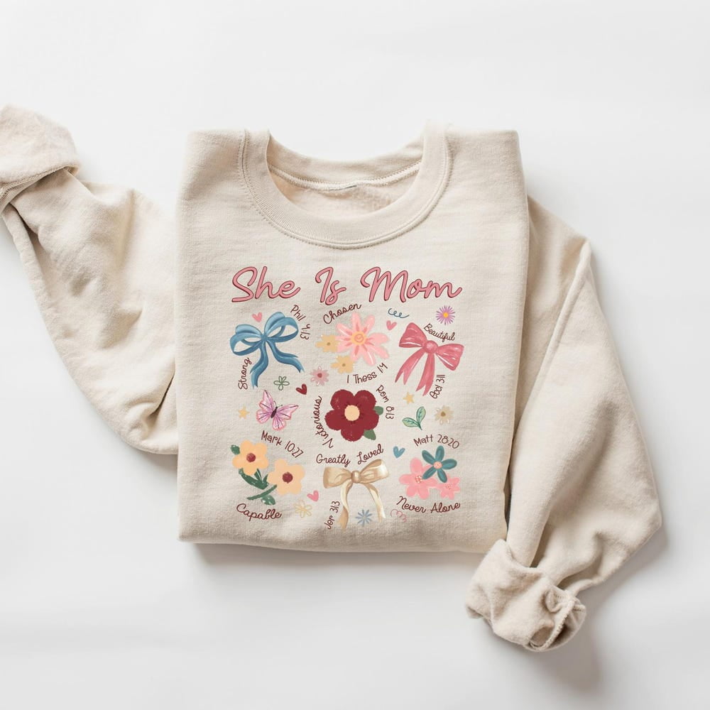 DOVU Coquette Religious Mom Sweatshirt, She Is Mom Bible Verses Mother ...
