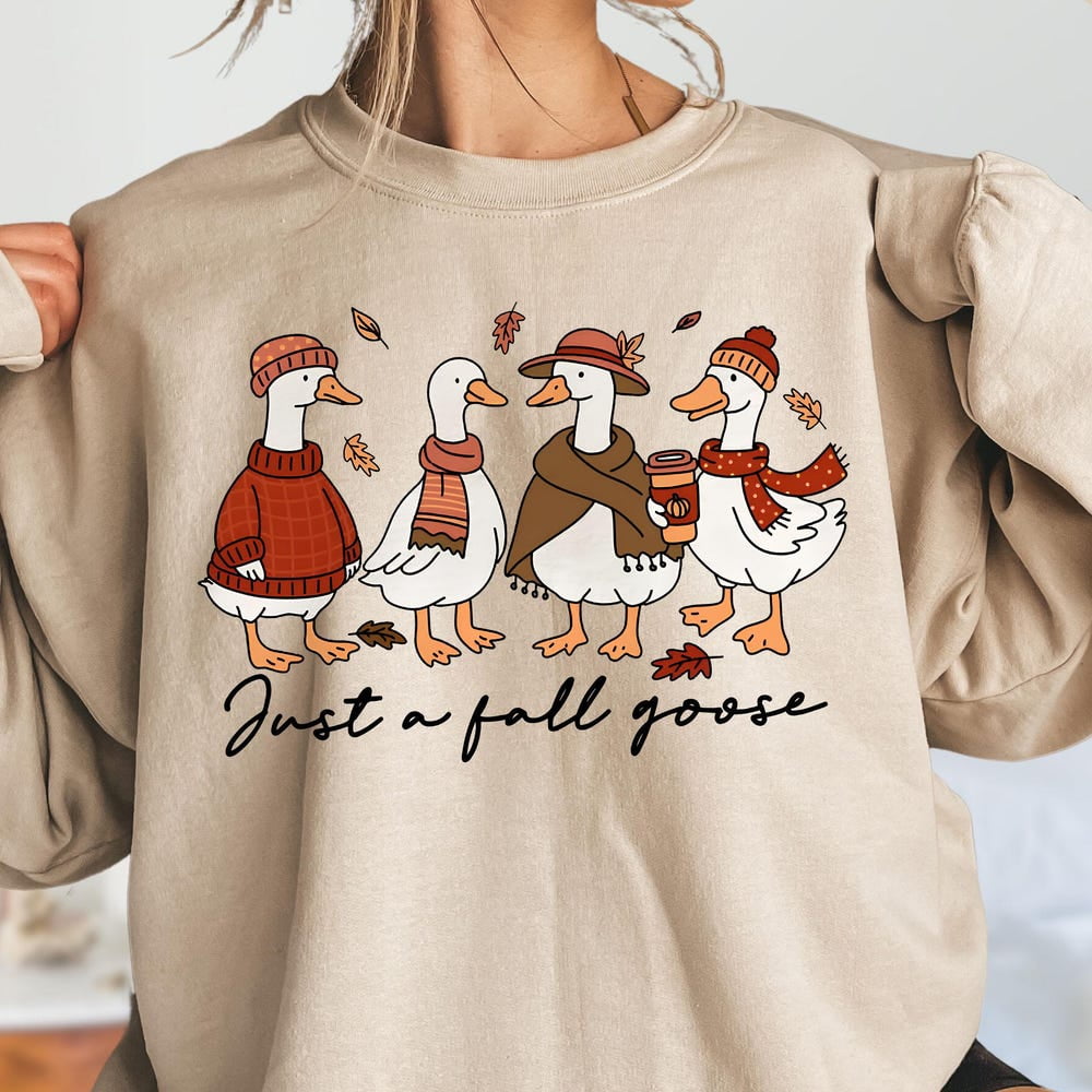 DOVU Cozy Fall Goose Sweatshirt, Autumn Pumpkin Coffee Shirt, Cute ...