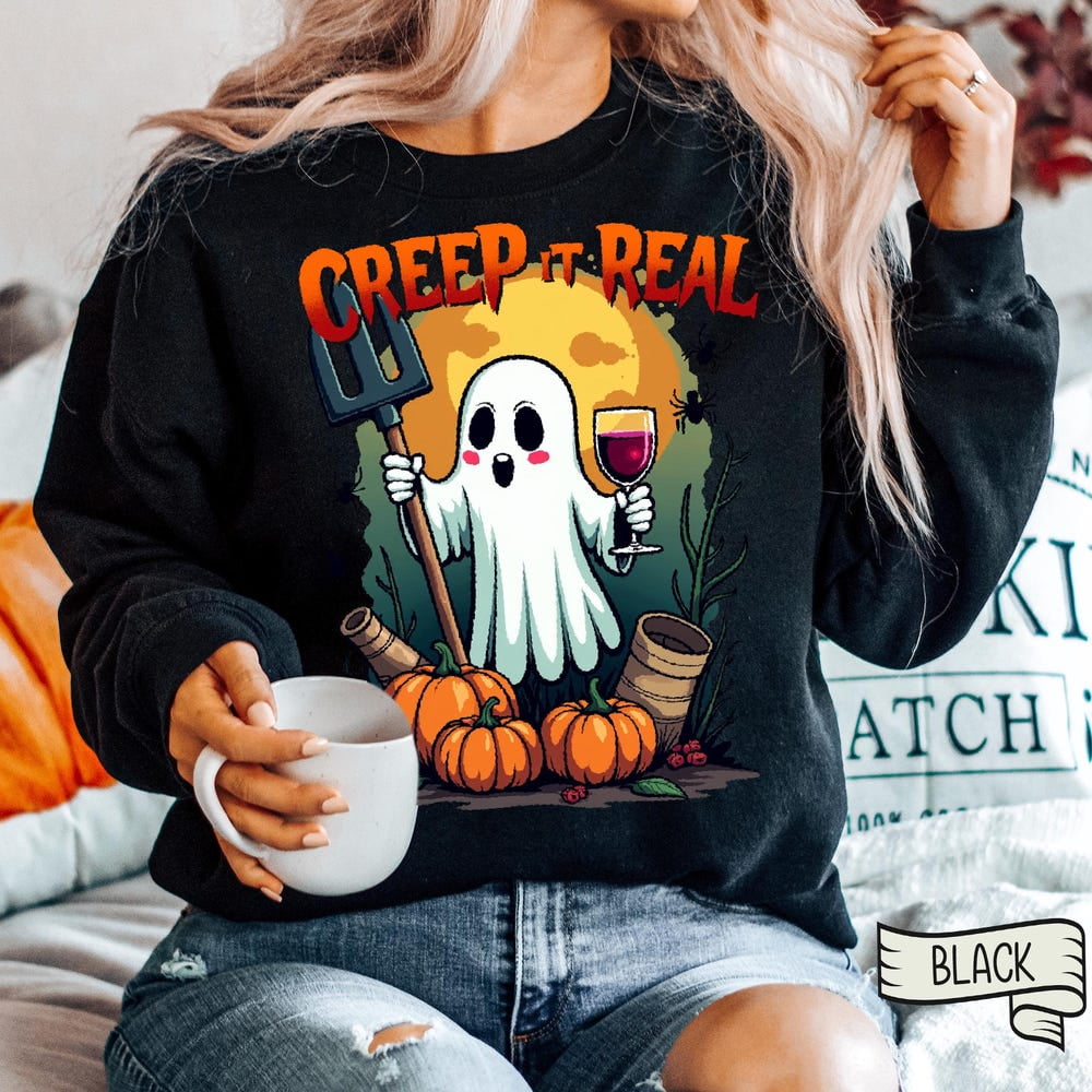 DOVU Creep It Real Sweatshirt, Retro Hal.Low.Een, Hal.Low.Een, Ghost Sweatshirt, Hal.Low.Een ...