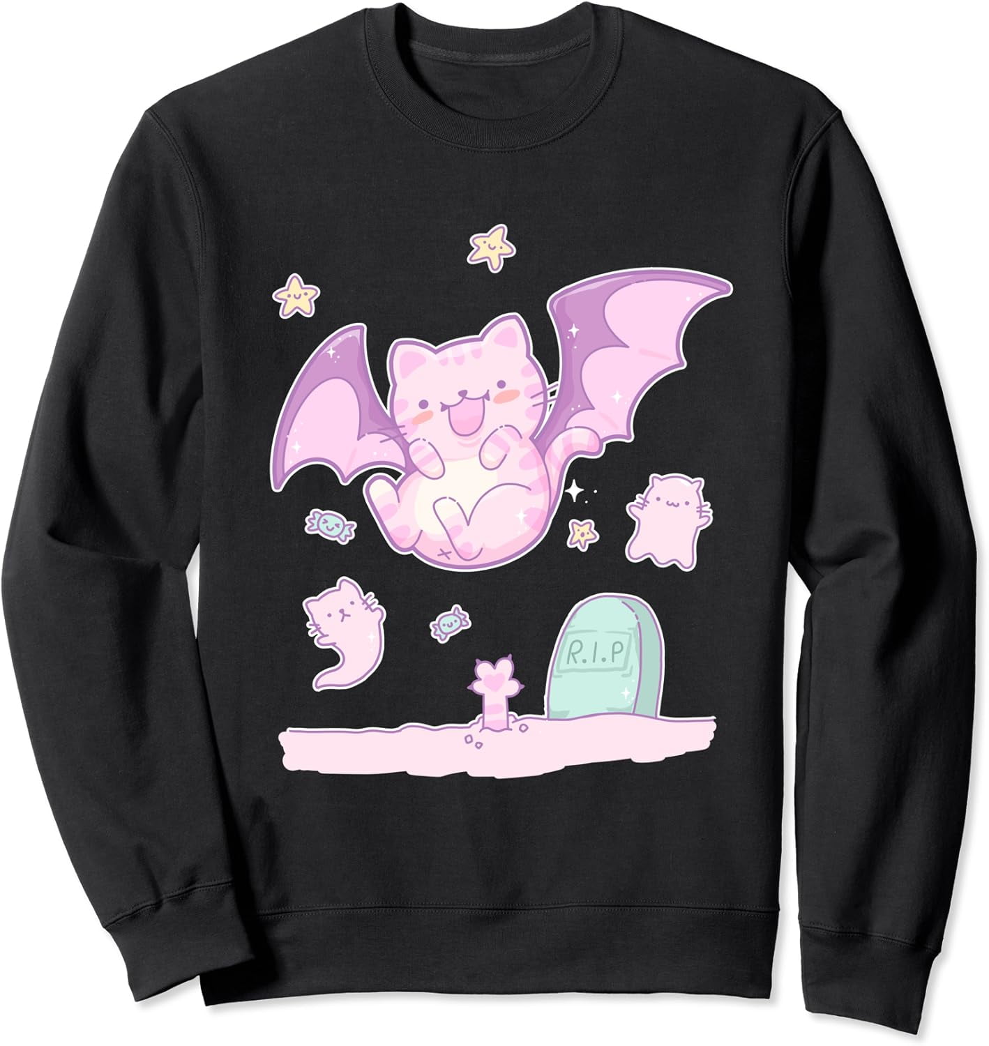 DOVU Cute Cat Bat & Ghosts Goth Pastel Kawaii Hal.Low.Een Sweatshirt Trendy Sweatshirt, Birthday ...
