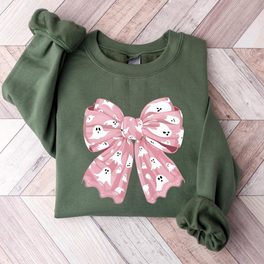 DOVU Cute Coquette Pink Ghost Bow Hal.Low.Een Sweatshirt, Ghost Pink Bow Sweatshirt, Girly Hal ...