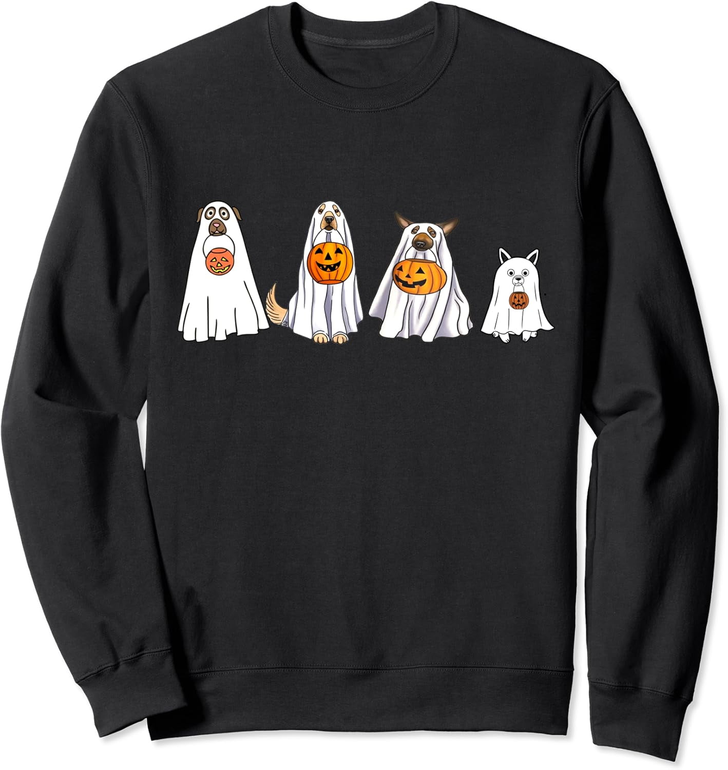 DOVU Cute Dog Dressed As Ghost Hal.Low.Een Funny Boo, Dog Lov Sweatshirt Trendy Sweatshirt ...