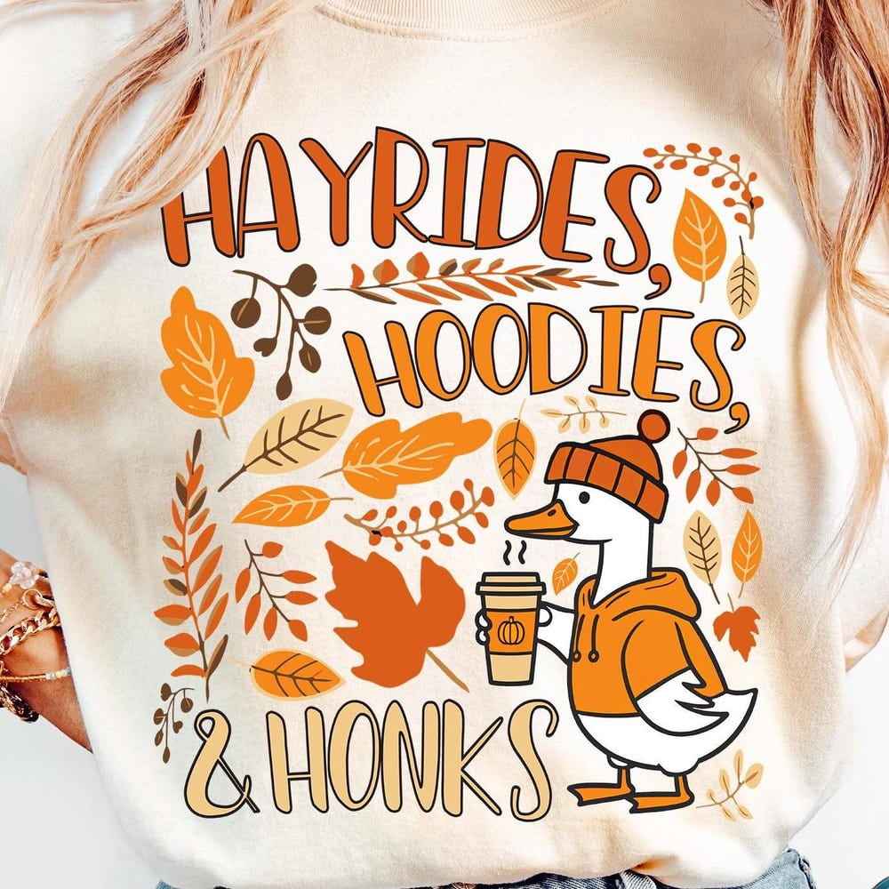 DOVU Cute Fall Goose Shirt, Hayrides Shirts And Honks Shirt, Pumpkin ...