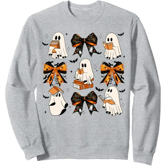 DOVU Cute Ghost Coquette Bow Bookish Abc Hal.Low.Een Book Teacher Sweatshirt Trendy Sweatshirt ...